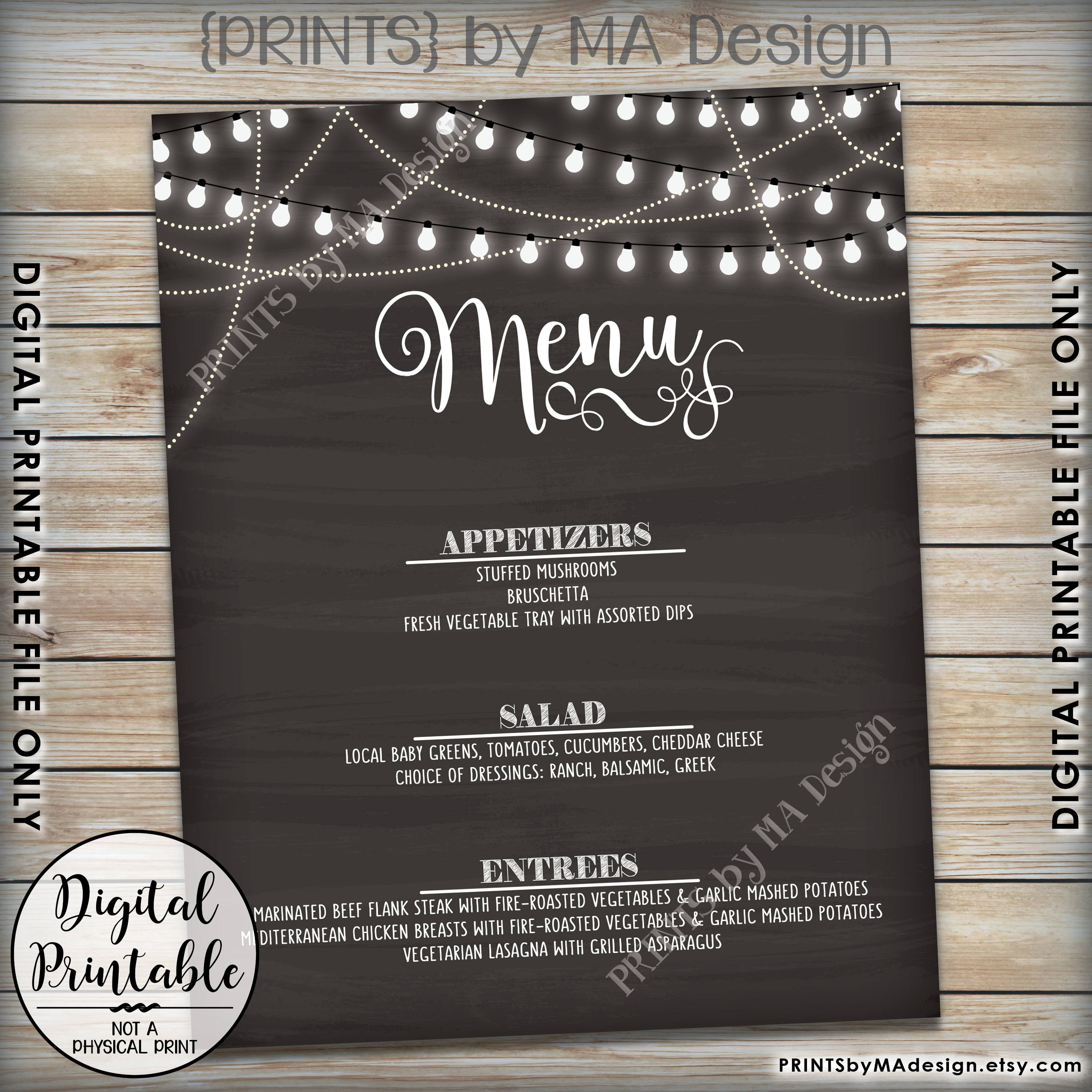 Wedding Menu, Dinner Menu Board, Faux Chalkboard Menu, Graduation Party ...