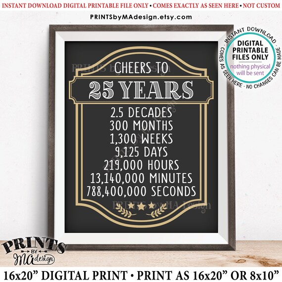 Cheers to 25 Years 25th Birthday Sign Cheers & Beers 25th | Etsy