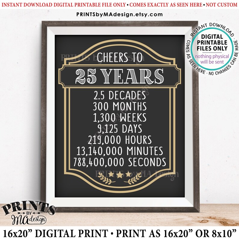 Cheers to 25 Years 25th Birthday Sign Cheers & Beers 25th | Etsy