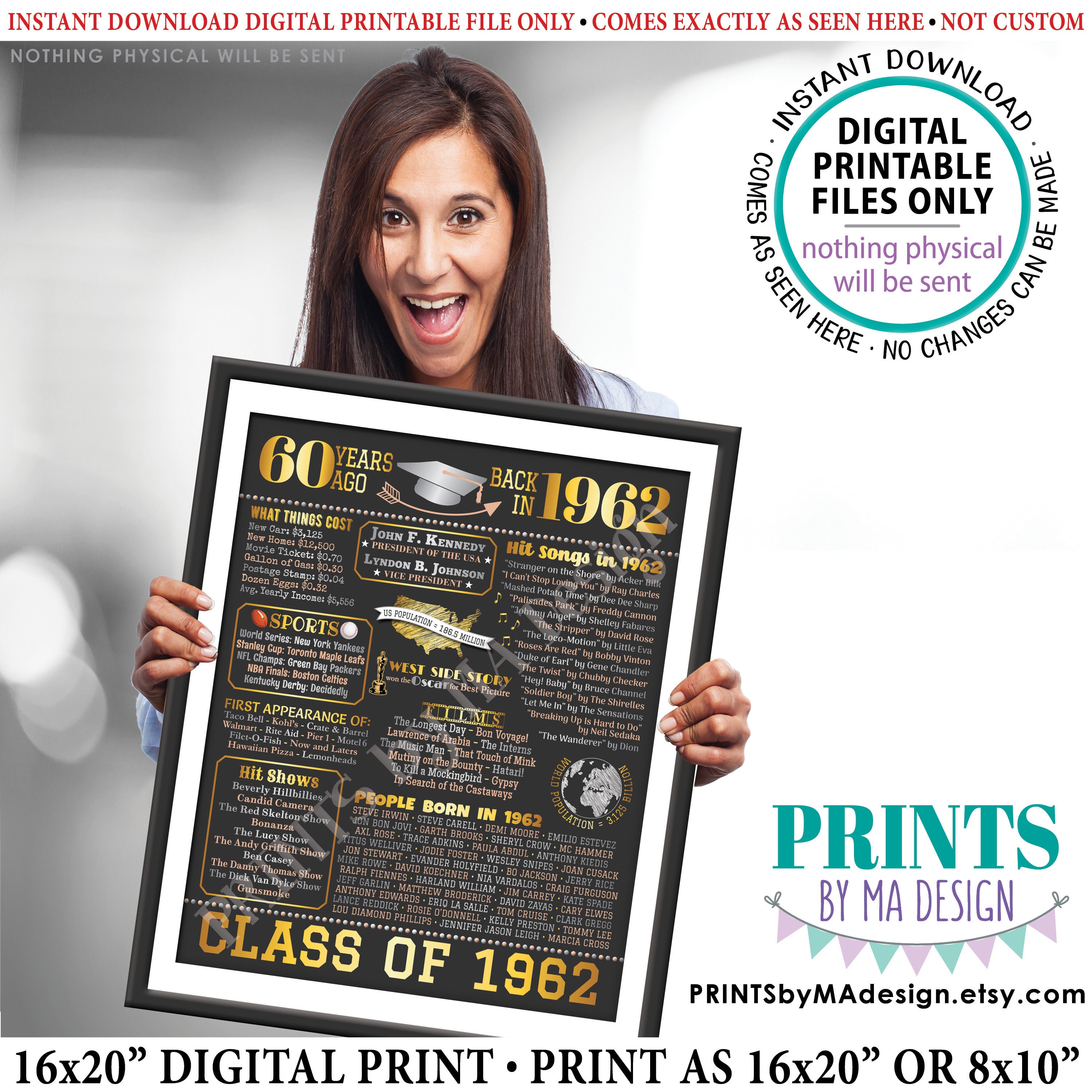 60th High School Reunion Decoration, Class of 1962 Graduated 60 Years ...