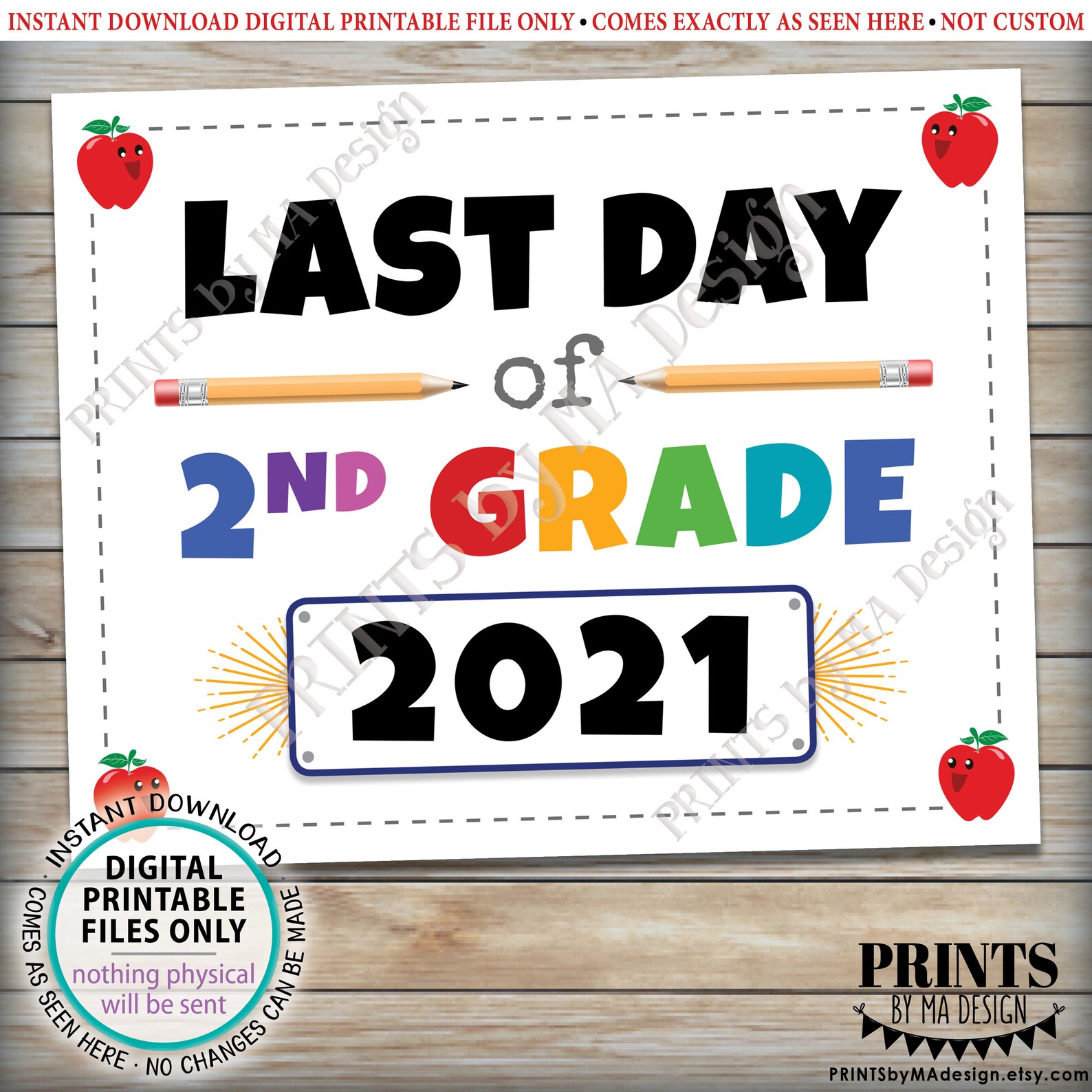 Last Day of School Sign Last Day of 2nd Grade 2021 PRINTABLE | Etsy