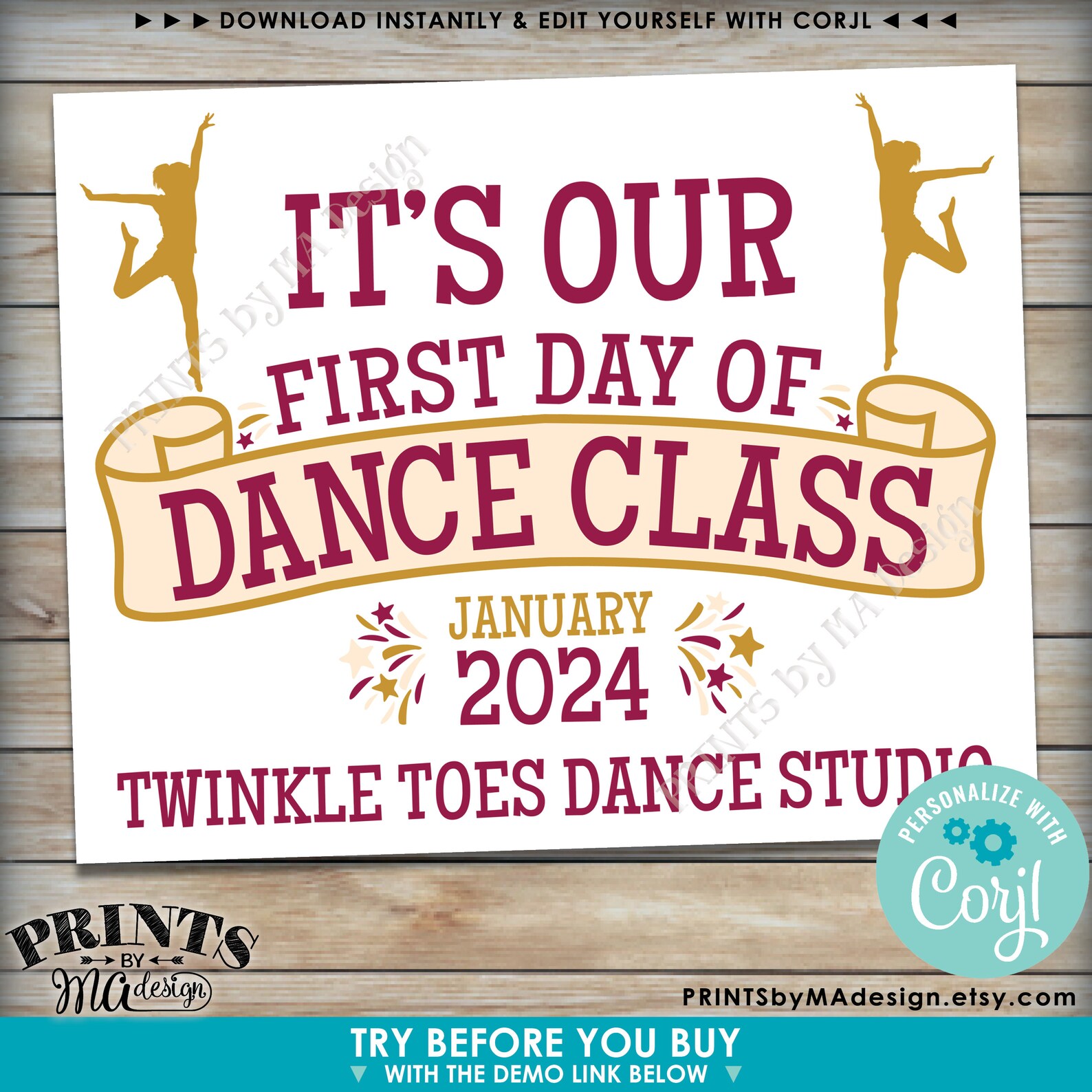 First Day of Dance Class Sign, Editable 1st Day of Modern Dance, Custom ...