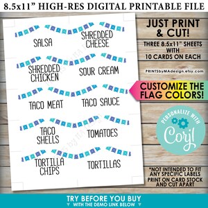 Taco Bar Labels, Fiesta Mini Menu Place Cards, 2x3.5" Tags on PRINTABLE ...