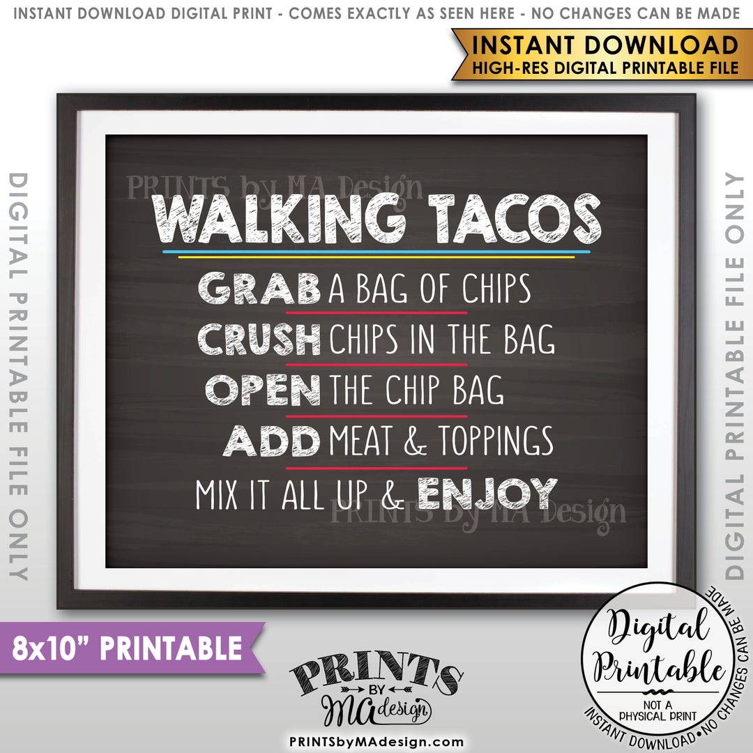 Walking Tacos Sign, Taco Bar Taco Sign, Cinco De Mayo, Sweet Sixteen ...
