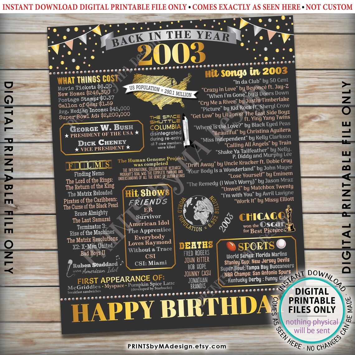 Back in the Year 2003 Birthday Sign Flashback to 2003 Poster | Etsy