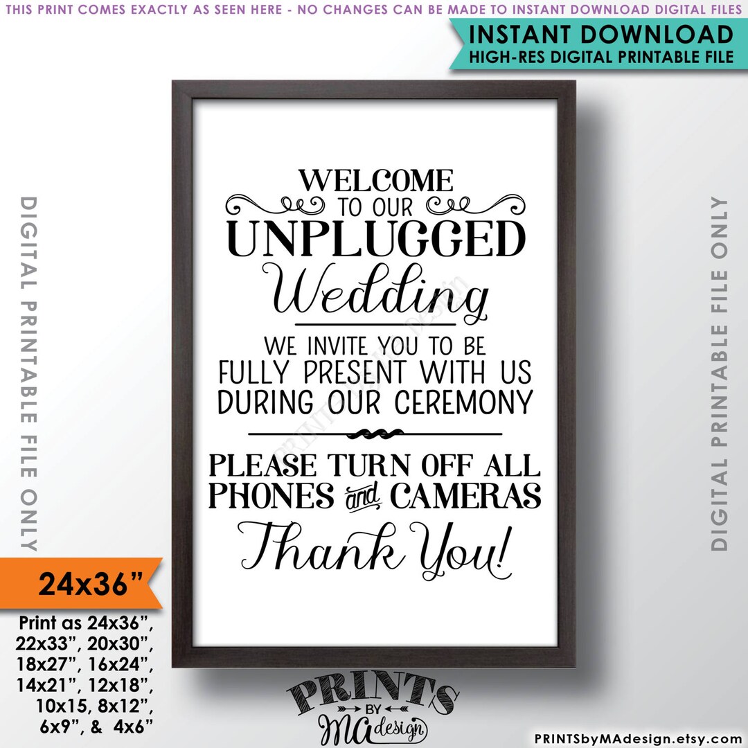 Unplugged Wedding Sign, Unplugged Ceremony Sign, Unplugged Sign, No ...