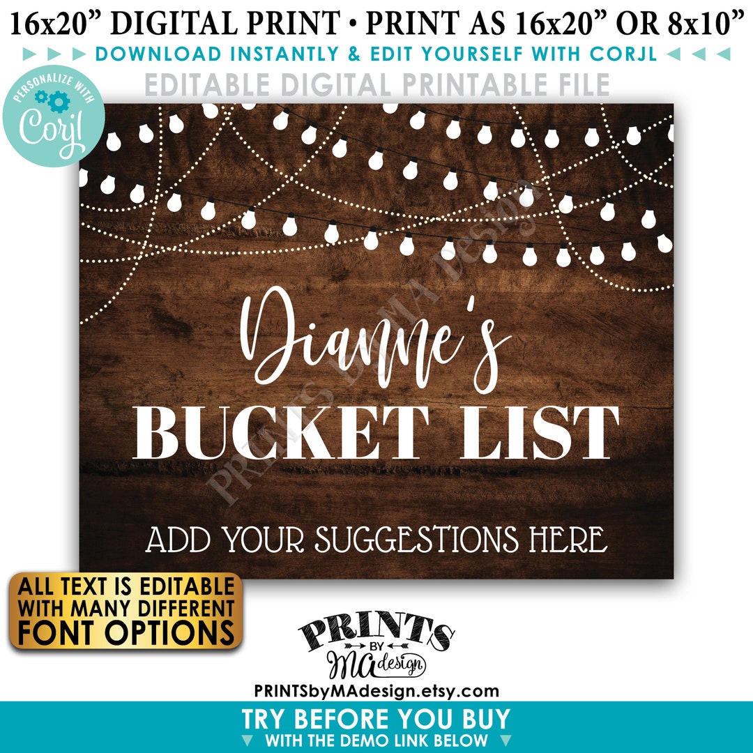 Editable Bucket List Sign, Share Your Suggestions Here, Custom ...