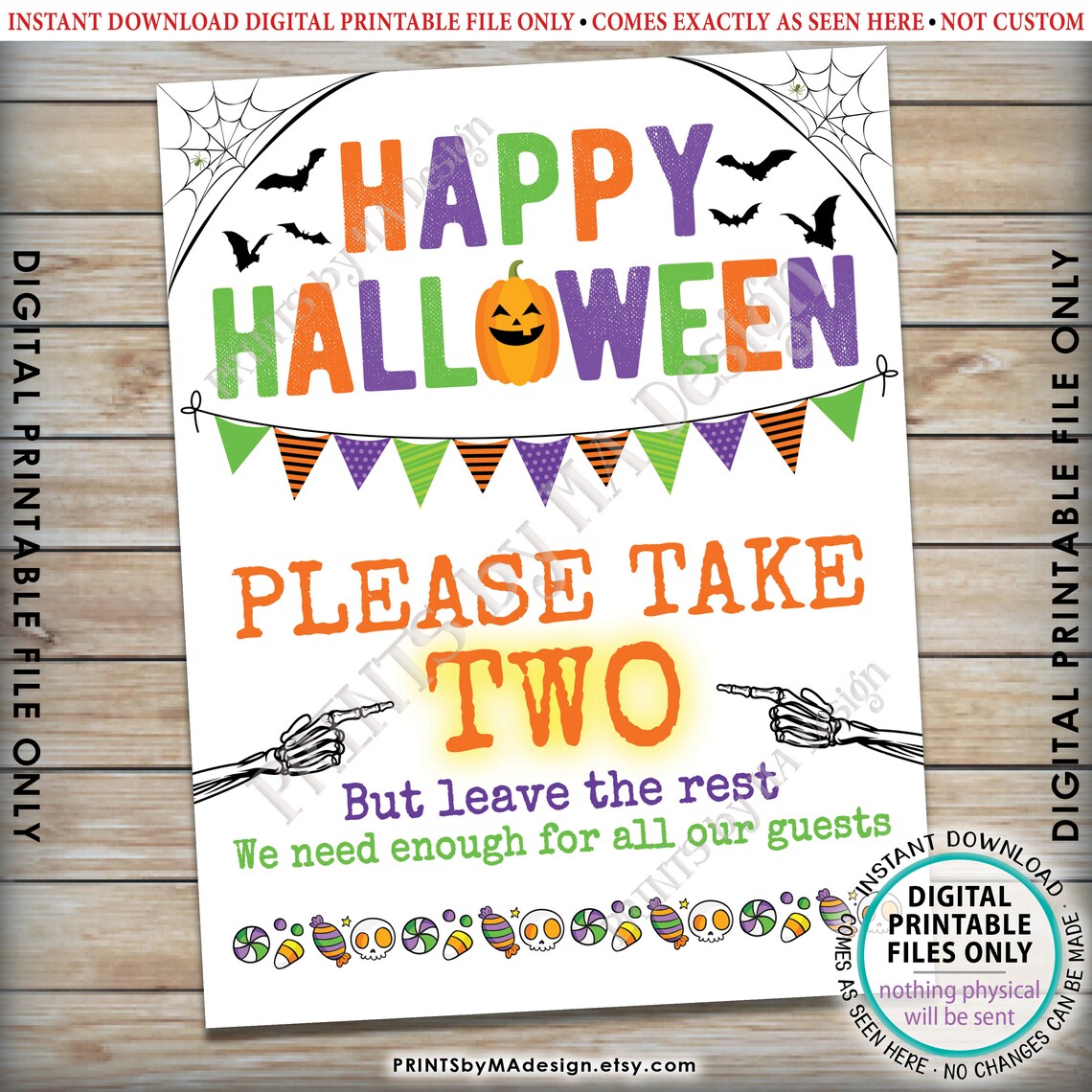 Please Take Two Treats Sign, Happy Halloween Trick-or-treat Sign ...
