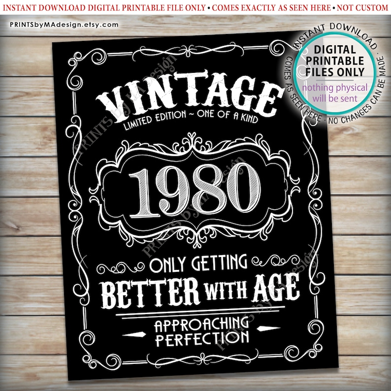 1980 Birthday Sign Better With Age Vintage Birthday Poster - Etsy