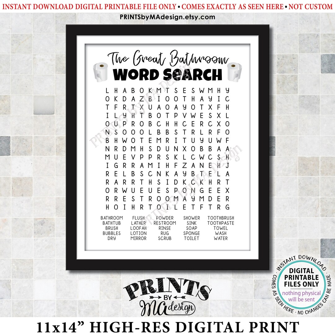 The Great Bathroom Word Search, Fun Bathroom Puzzle, Silly Housewarming ...