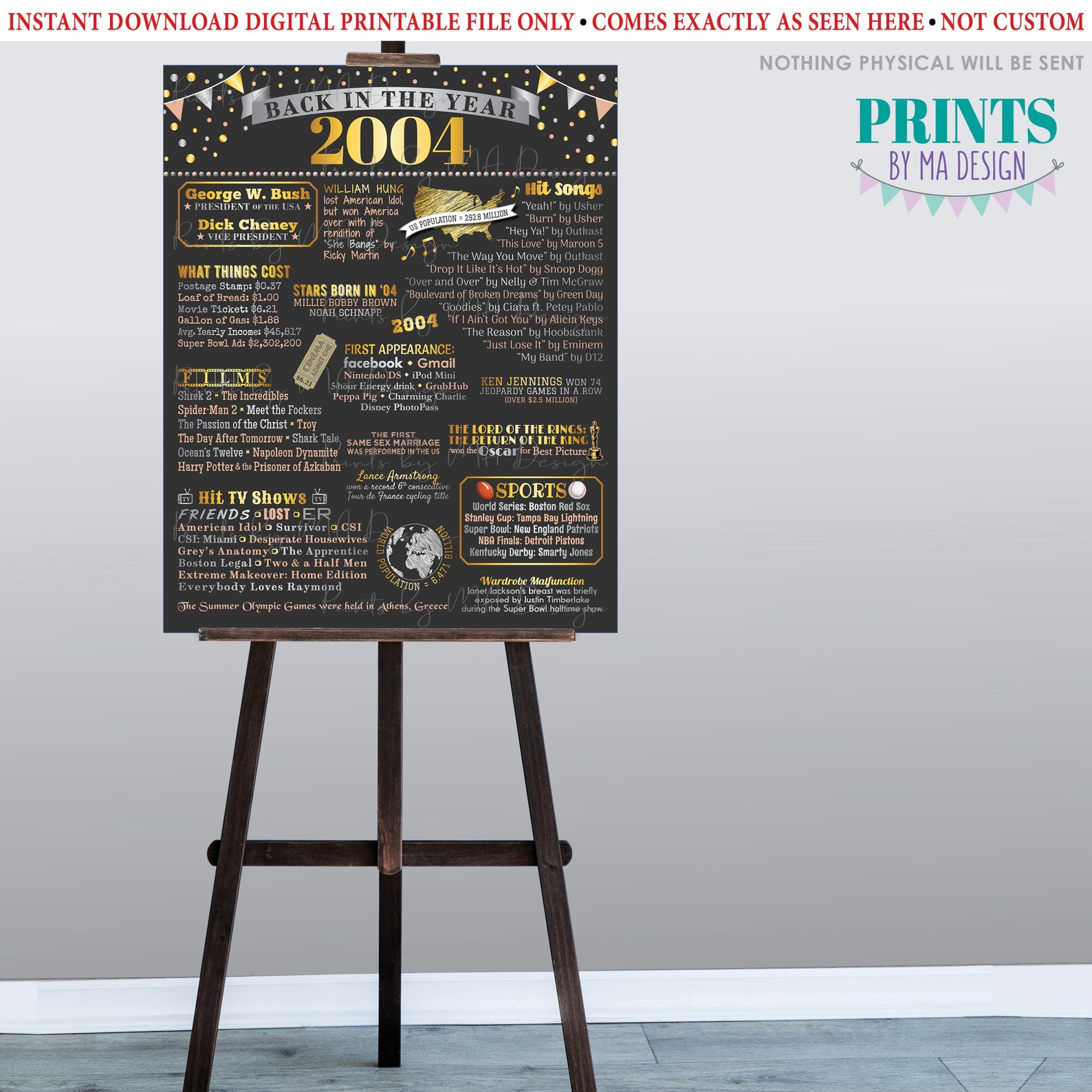 Back in the Year 2004 Poster Board, Remember 2004 Sign, Flashback to ...