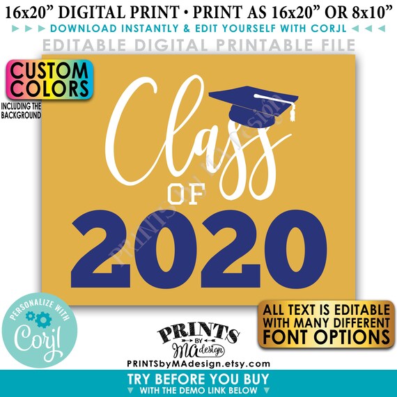 Editable Class Of Year Sign Any Year Custom Colors | Etsy