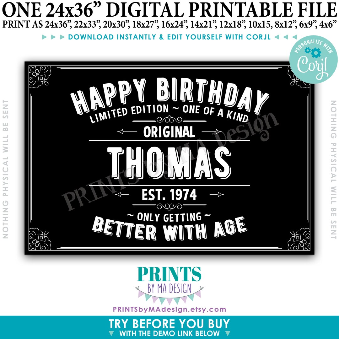 Editable Birthday Sign, Better With Age Liquor Themed Bday Party, One ...