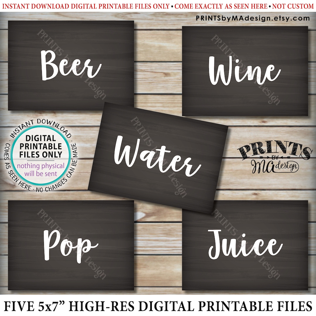 Beverage Station Signs, Drink Signs, Pop Juice Water Beer Wine, Bar ...