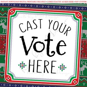 Cast Your Vote Here Ugly Christmas Sweater Voting Sign, Most Festive ...