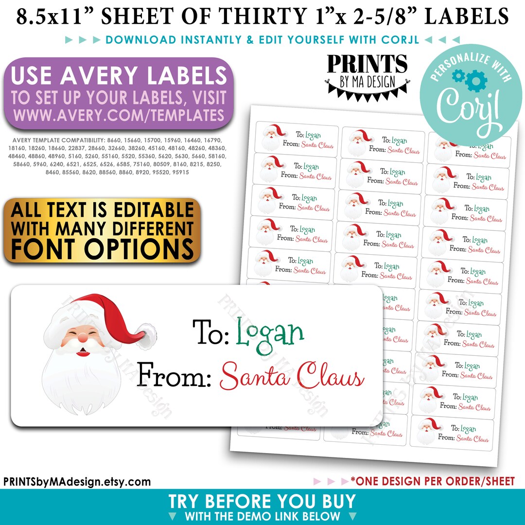 Editable Christmas T Labels Personlaized X Mas Present Tags One Custom Printable 1x2 58