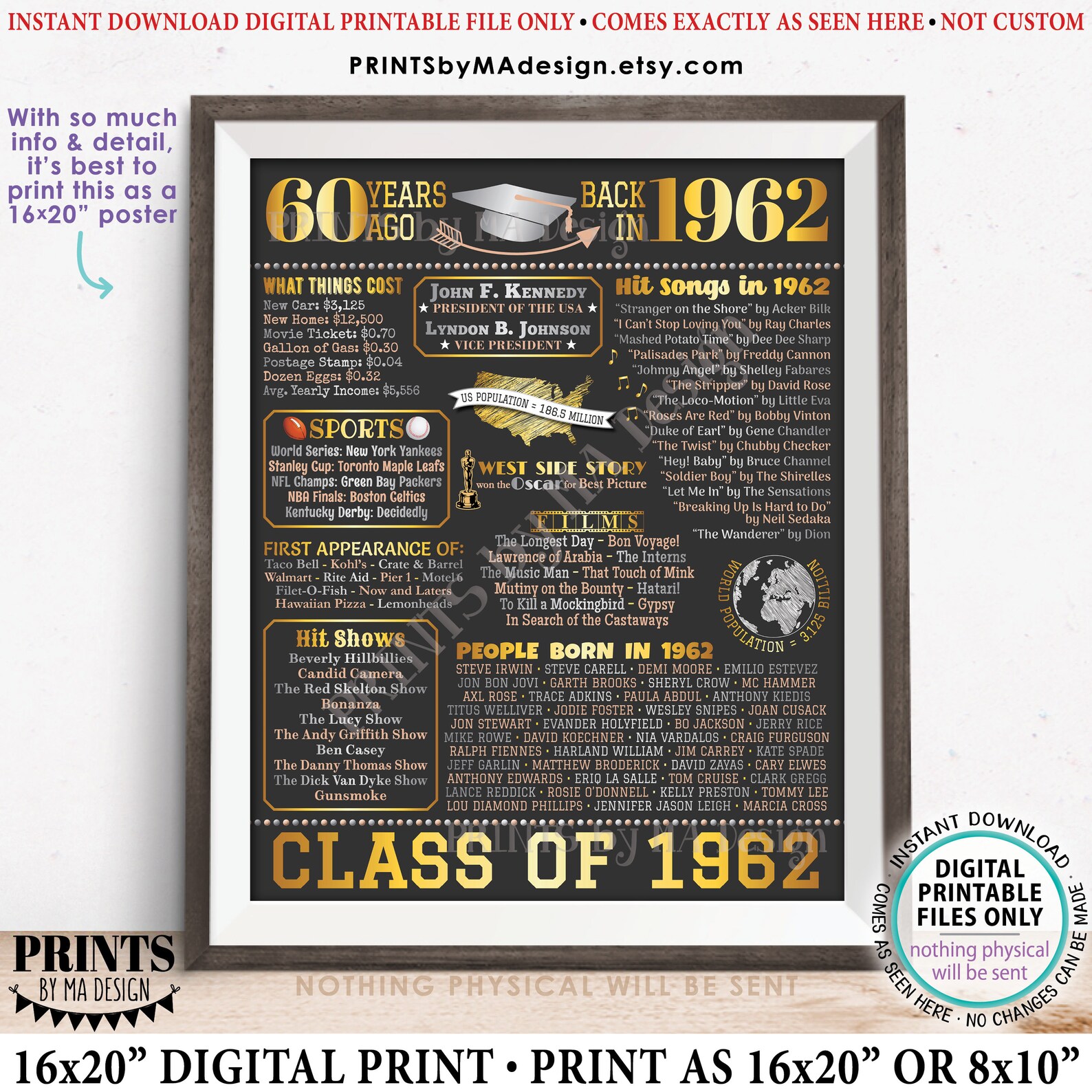 60th High School Reunion Decoration Class of 1962 Graduated - Etsy
