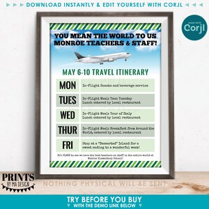 Teacher Appreciation Week Schedule Editable Template, Travel Itinerary ...
