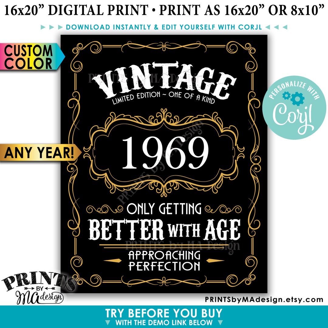 Vintage Birthday Sign, Better With Age Liquor Themed Party, Custom Year ...