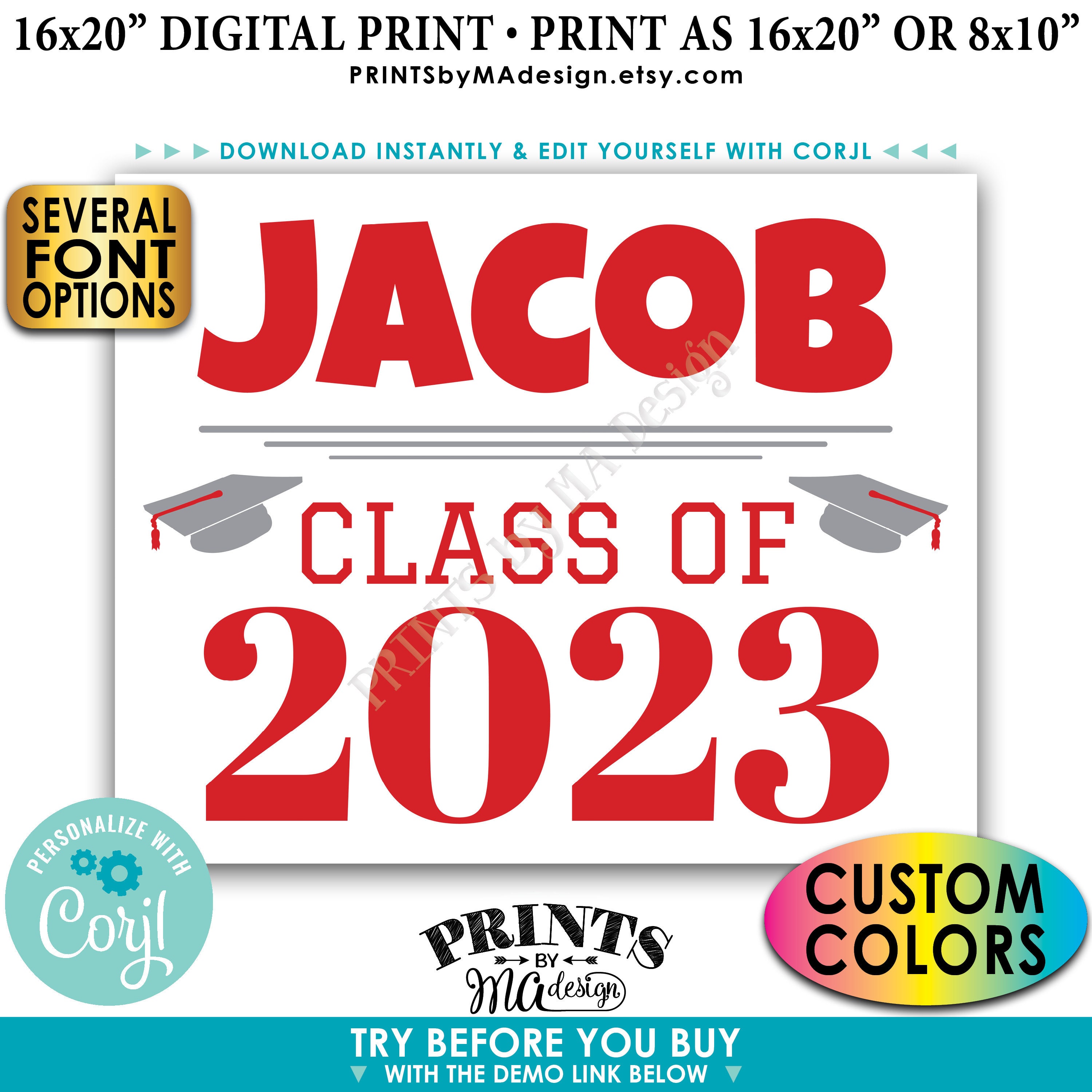 Class of Sign, High School or College Grad, Custom PRINTABLE 8x10/16x20 ...
