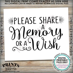 Share a Memory or a Wish Sign, Write a Memory, Share Memories, Birthday ...