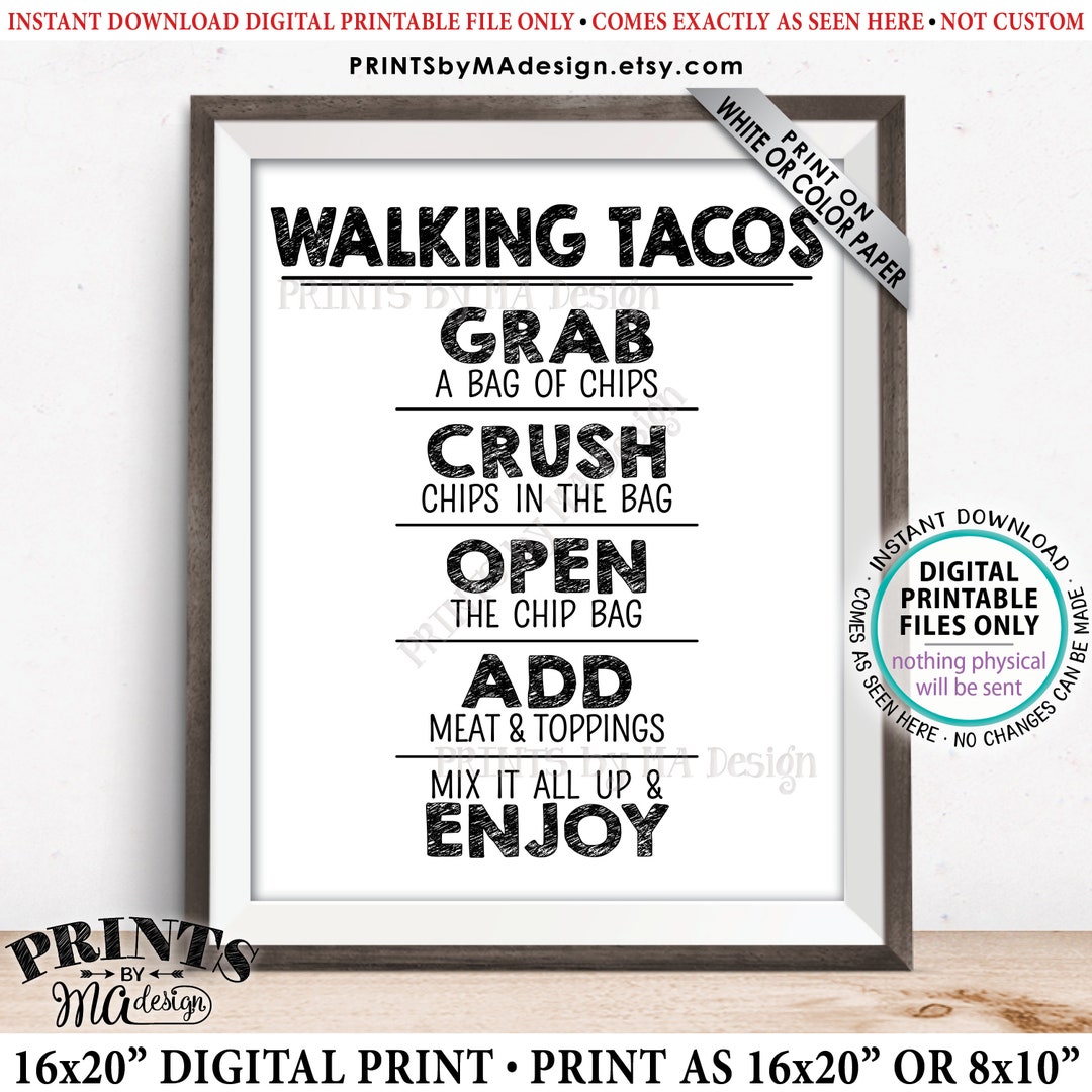 Walking Tacos Sign, Taco Bar Fiesta, Cinco De Mayo Celebration, Wedding ...