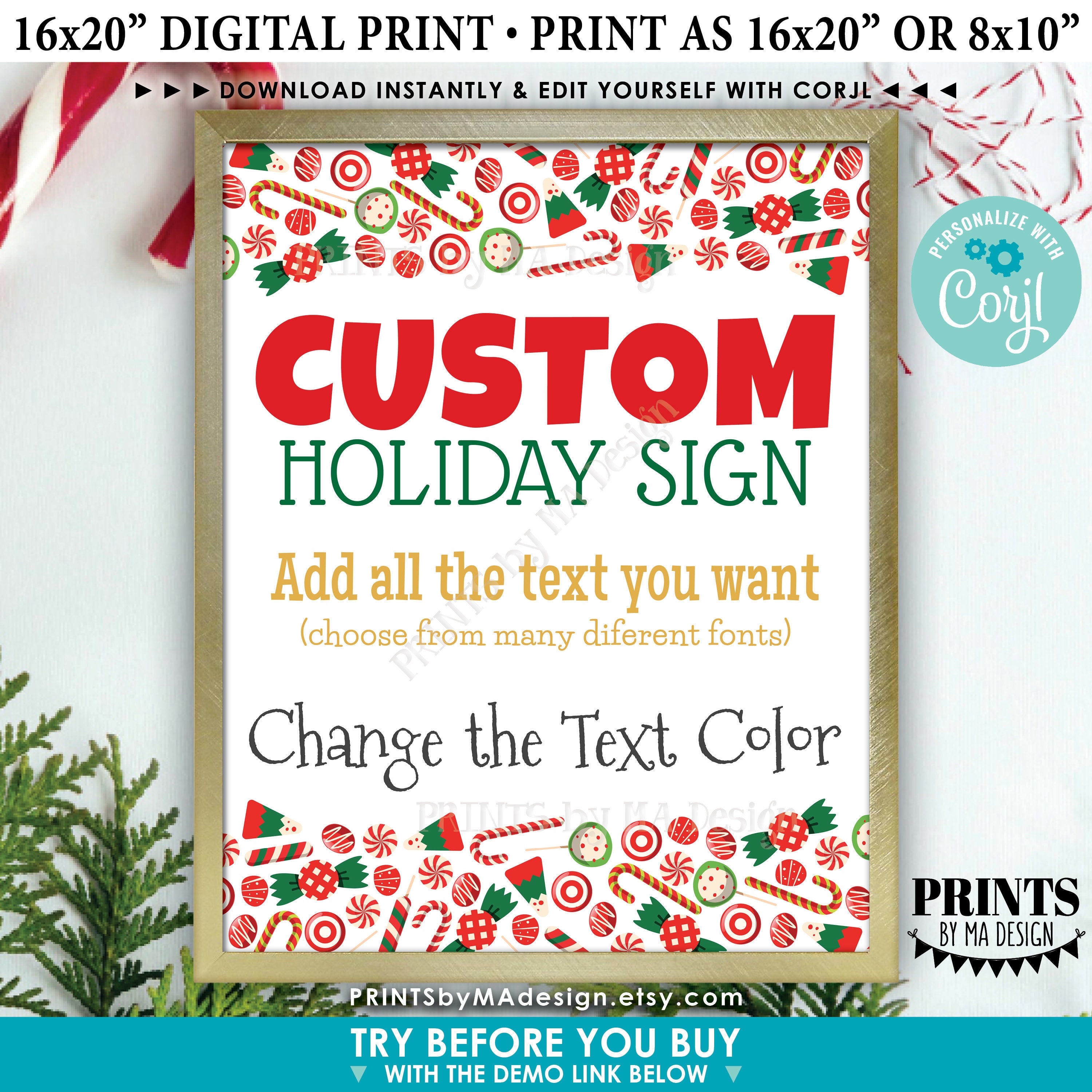 Custom Holiday Sign, Christmas Candy Cane Peppermints, Choose Your Text ...