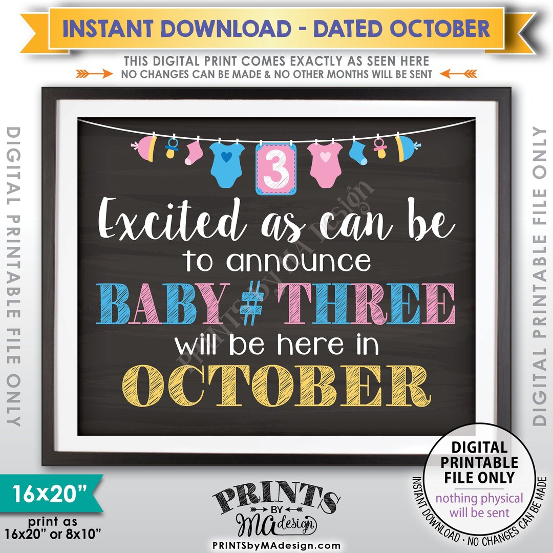 Baby Number 3 Pregnancy Announcement Sign, Expecting Third Child, 3rd ...
