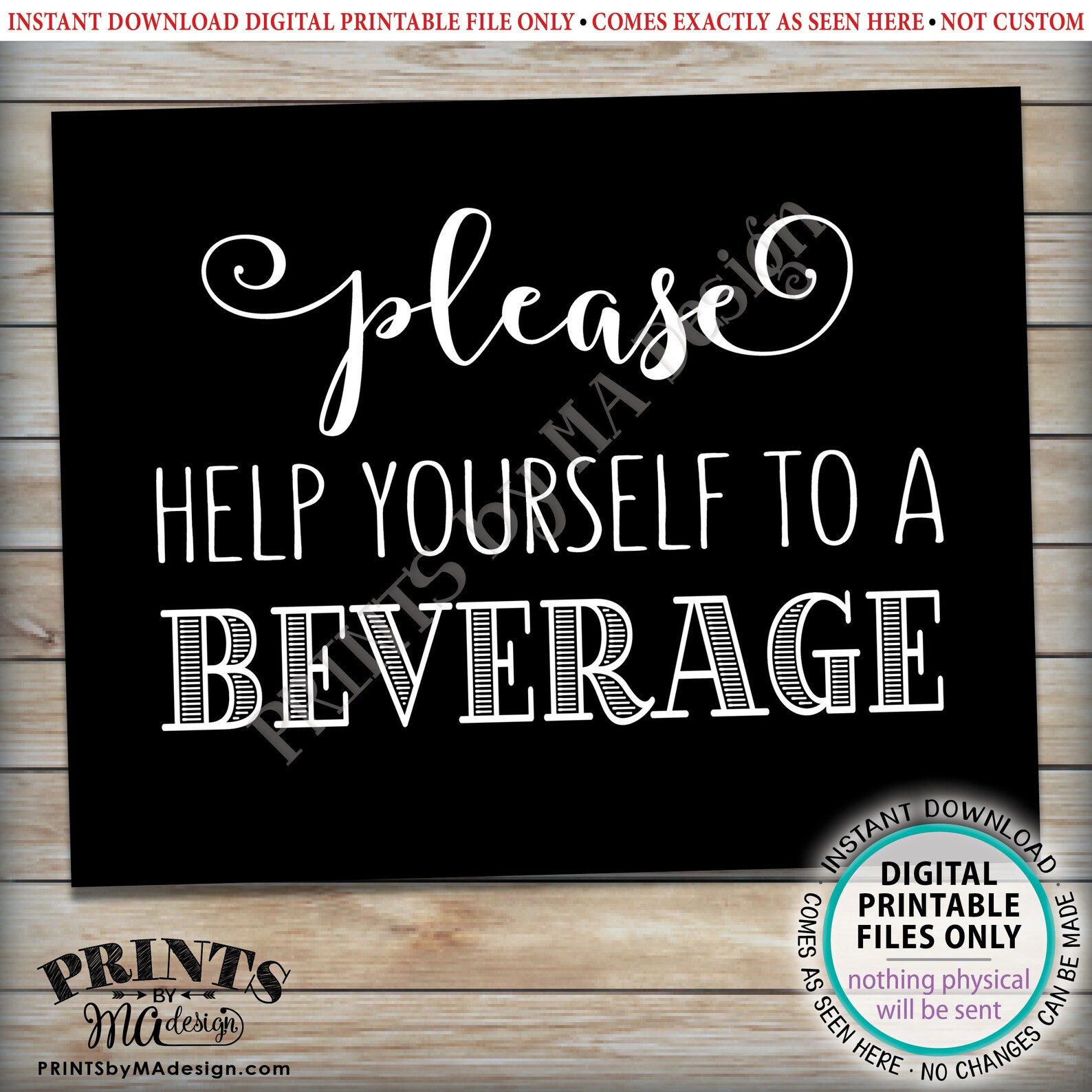 Beverage Station Sign, Please Help Yourself to a Beverage, Black ...