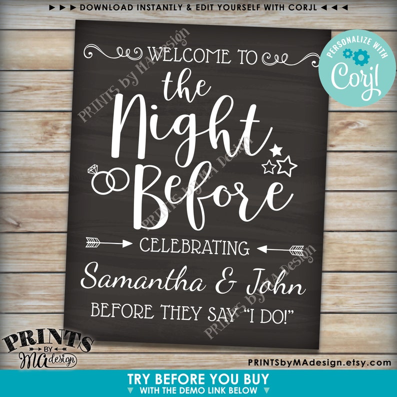 Rehearsal Dinner Sign Welcome to the Night Before Sign - Etsy