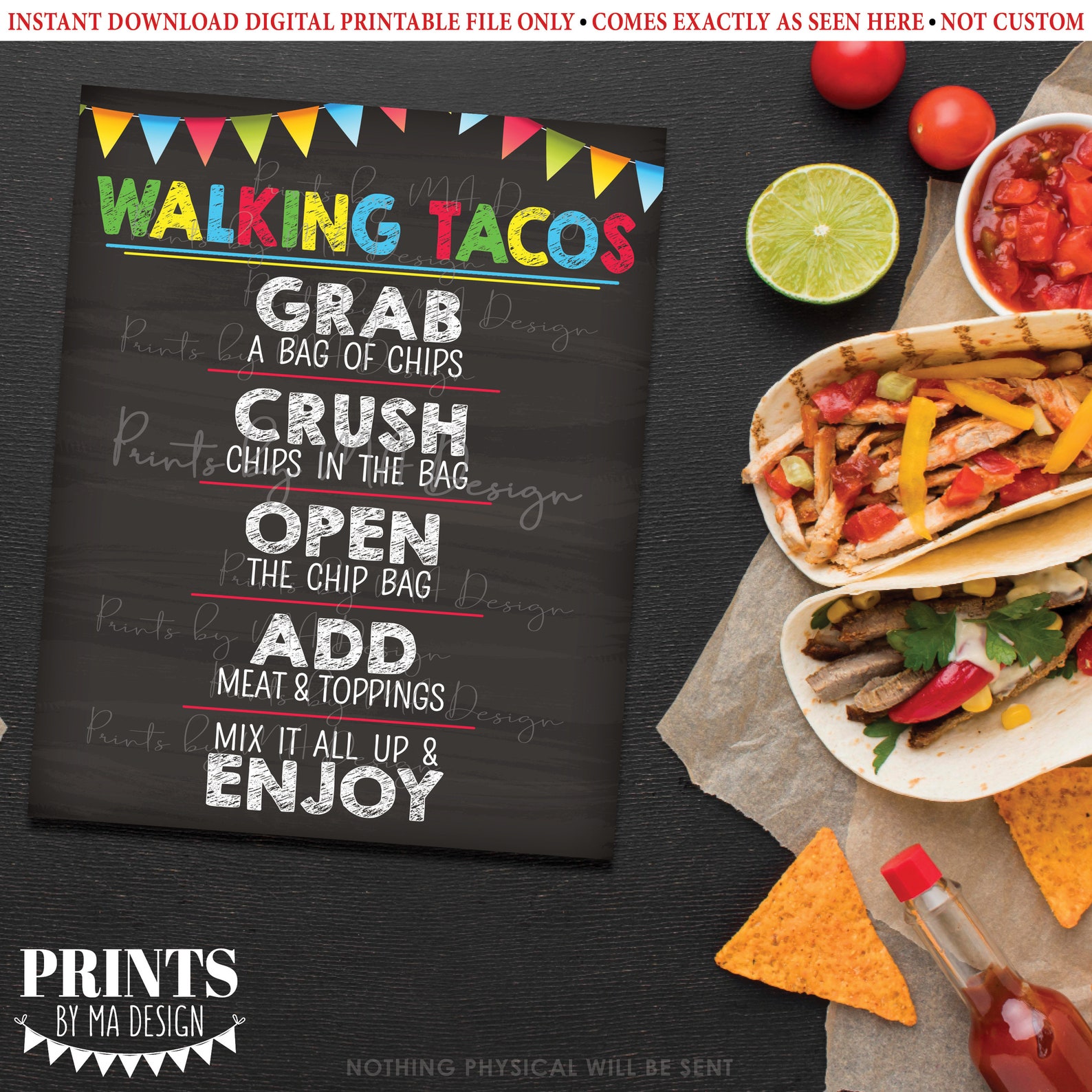 Walking Tacos Sign, Cinco De Mayo Fiesta Taco Bar, Sweet Sixteen ...