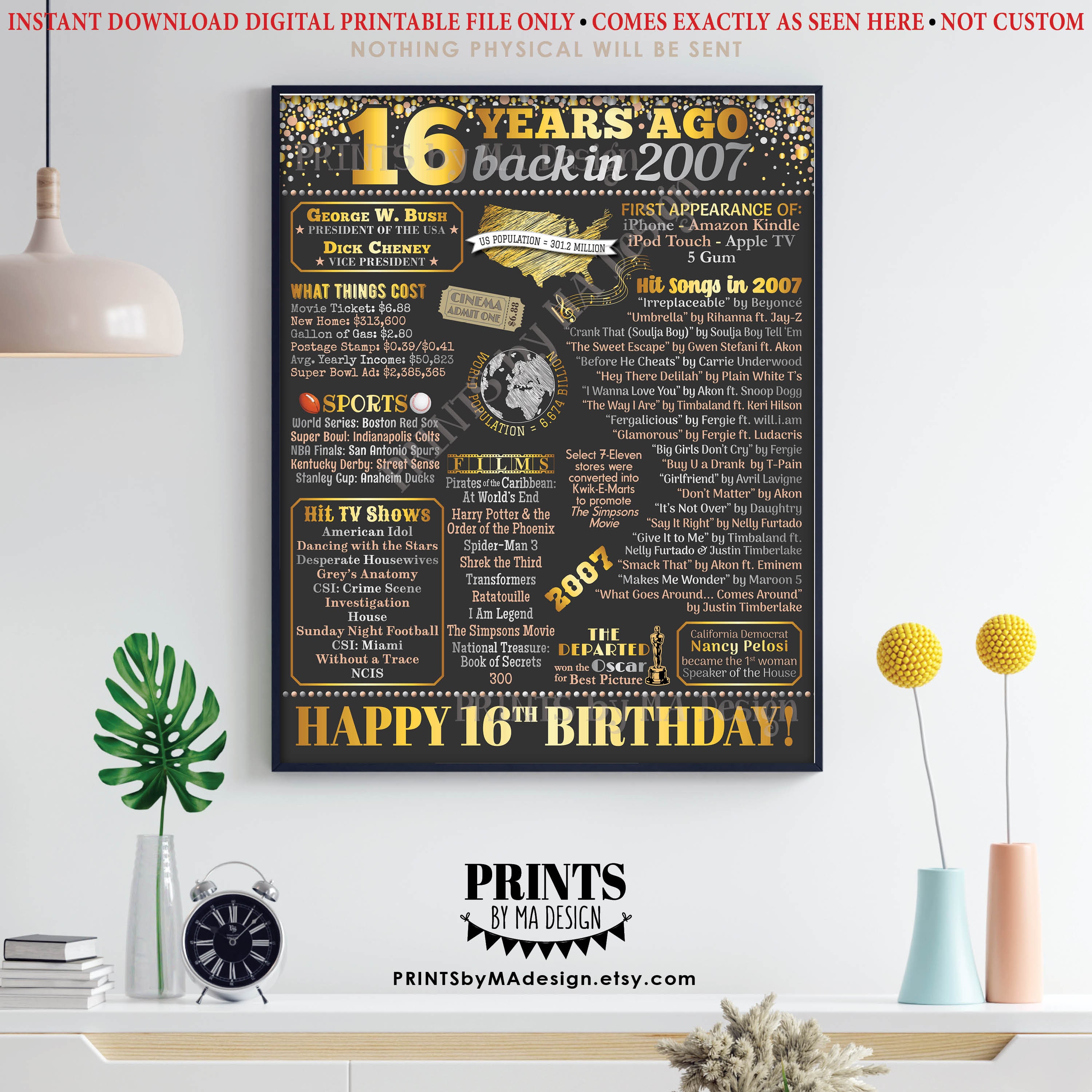 16th Birthday Poster Board, Back in the Year 2007 Flashback 16 Years ...