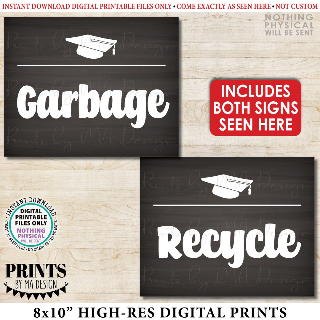 Graduation Party Signs, Garbage, Recycle, Two Chalkboard Style ...
