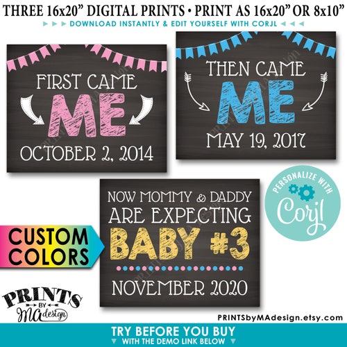 Baby Number 3 Pregnancy Announcement PRINTABLE 8x10/16x20 - Etsy