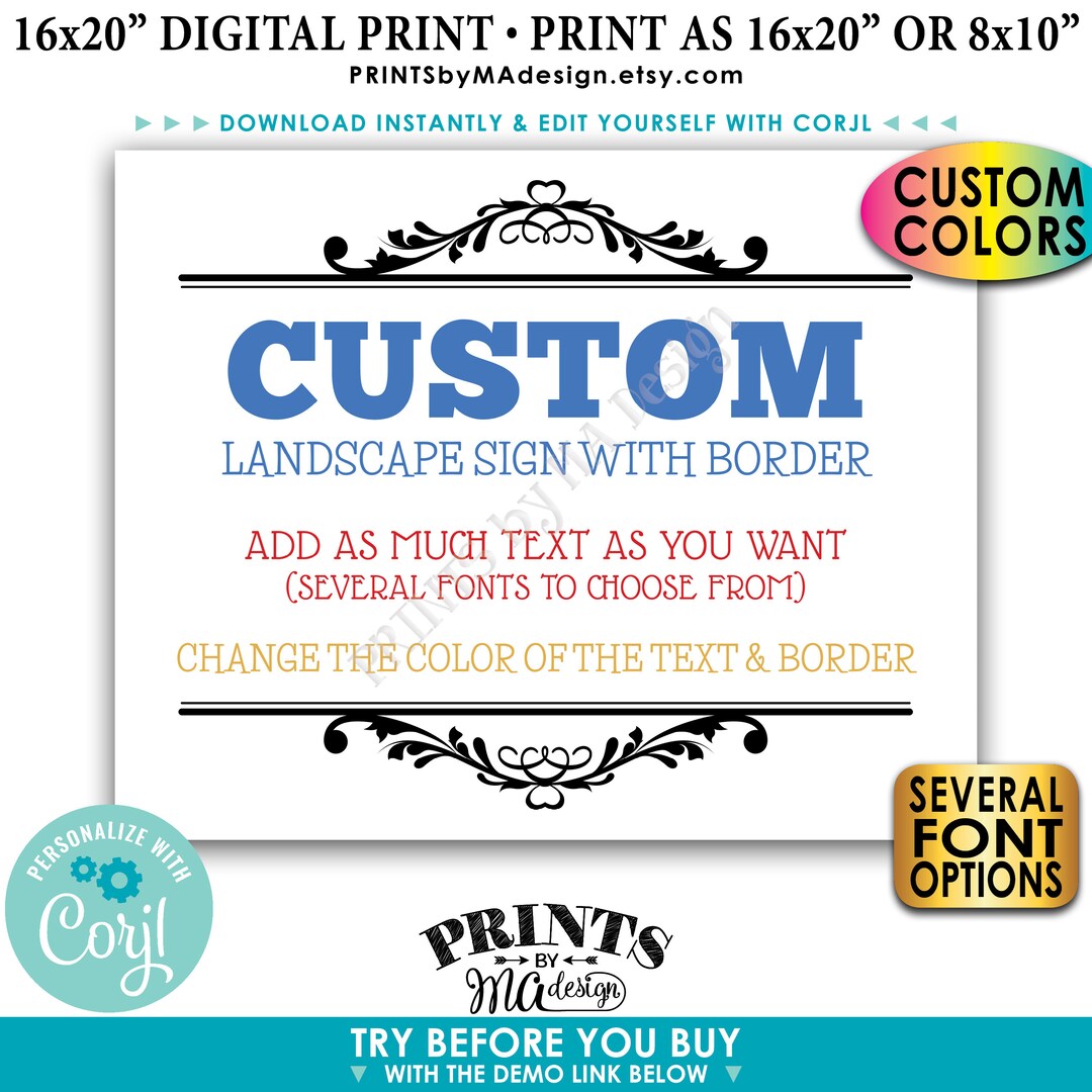 Custom Sign, Choose Your Text & Colors, One PRINTABLE 8x10/16x20 ...