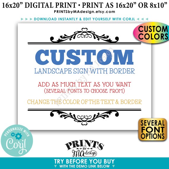 Custom Sign Choose Your Text & Colors One PRINTABLE - Etsy