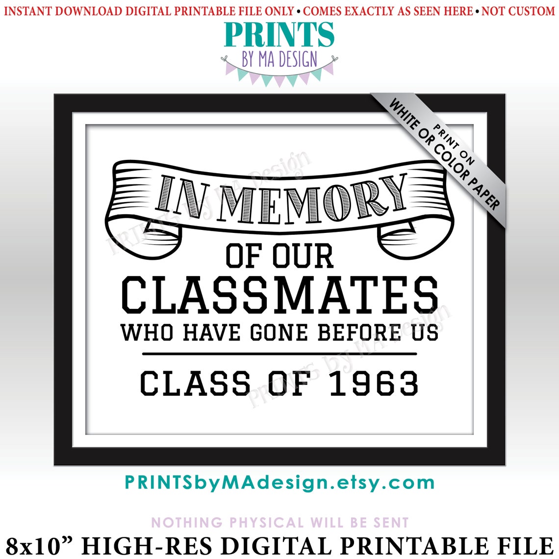 Class of 1963 Reunion Memorial in Memory of the Classmates - Etsy