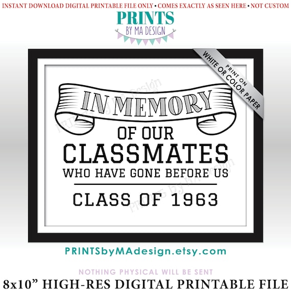 Class of 1963 Reunion Memorial in Memory of the Classmates - Etsy
