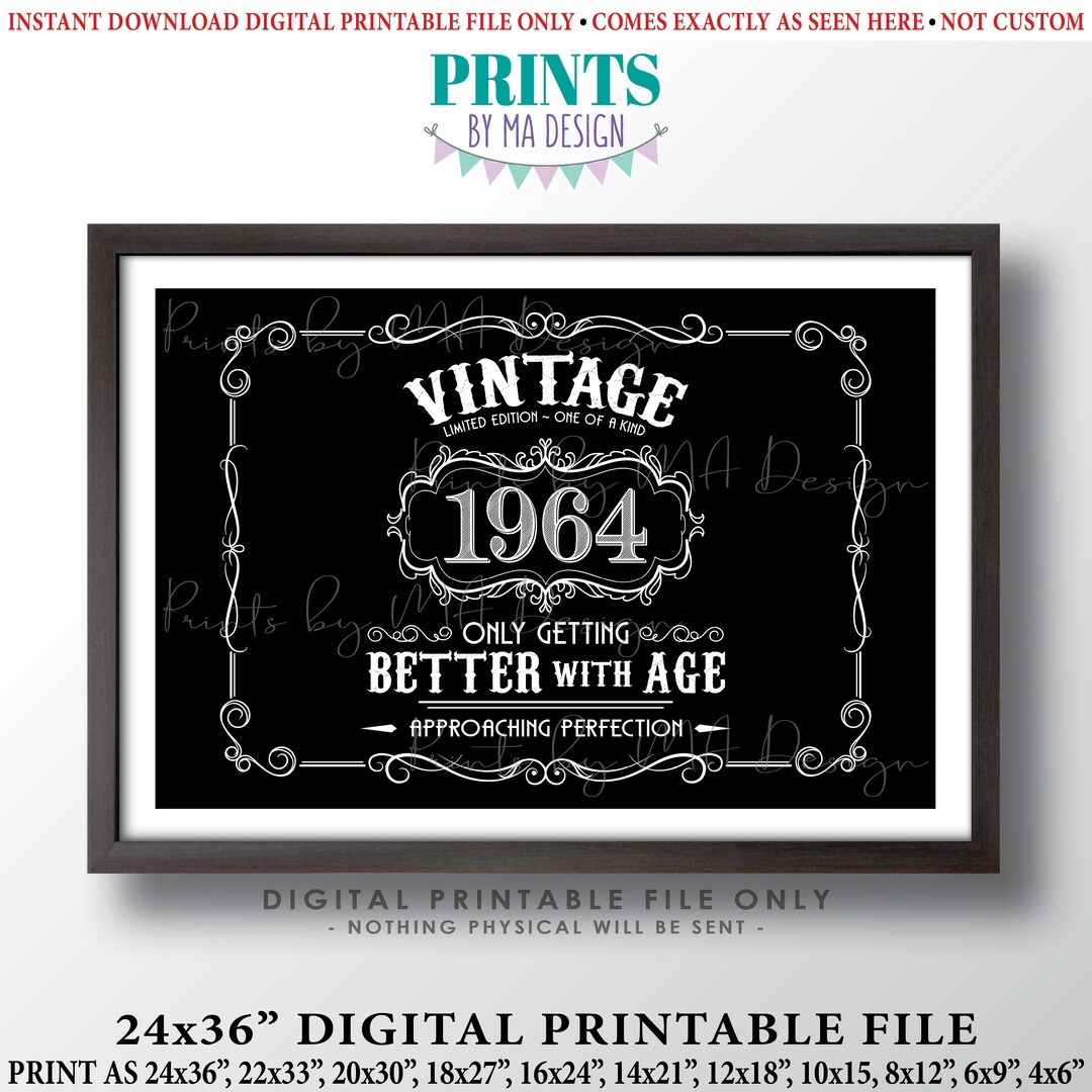 1964 Birthday Sign, Vintage Better With Age Poster, Whiskey Theme ...