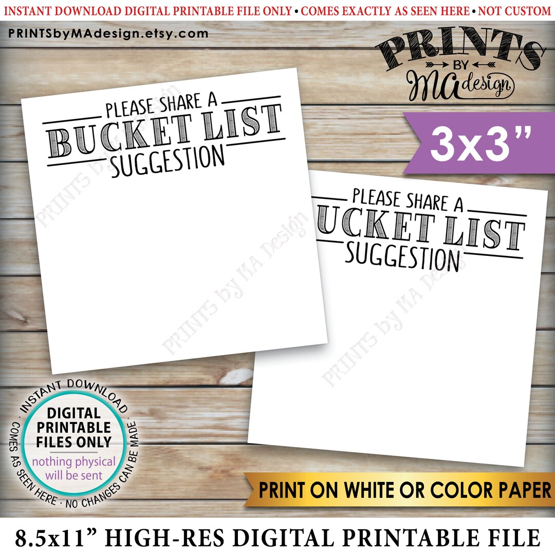 Bucket List Suggestion Cards, Share a Bucket List Suggestion, Birthday ...