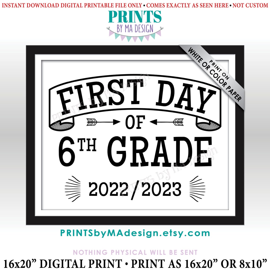 First Day of School Sign Sixth Grader Starting 6th Grade - Etsy