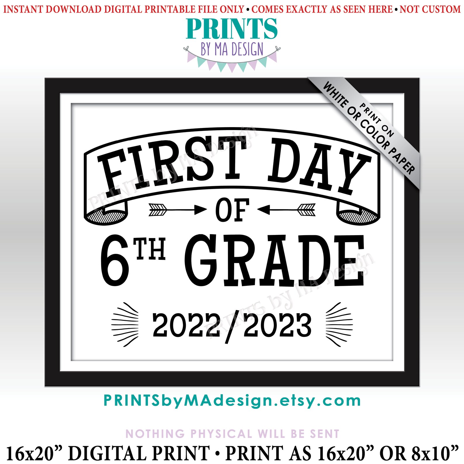 First Day of School Sign Sixth Grader Starting 6th Grade - Etsy