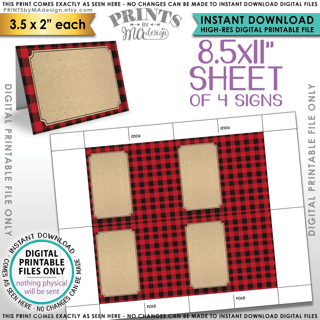 Lumberjack Theme Labels, Red Checker Buffalo Plaid Food Labels Buffet ...