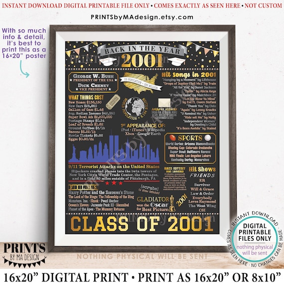 Class of 2001 Reunion Decoration Back in the Year 2001 Poster | Etsy
