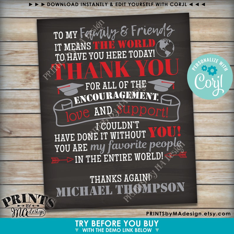 Graduation Party Thank You Sign Thanks From the Graduate - Etsy