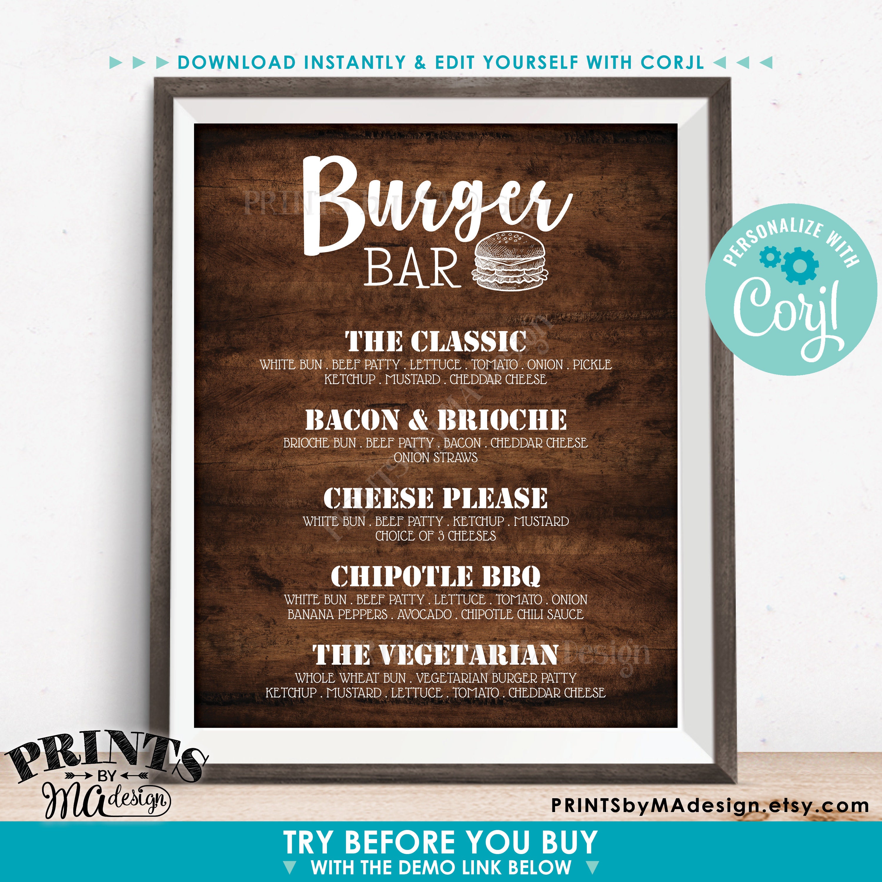Burger Bar Sign, Custom Burger Menu, Build Yourself a Burger, PRINTABLE ...