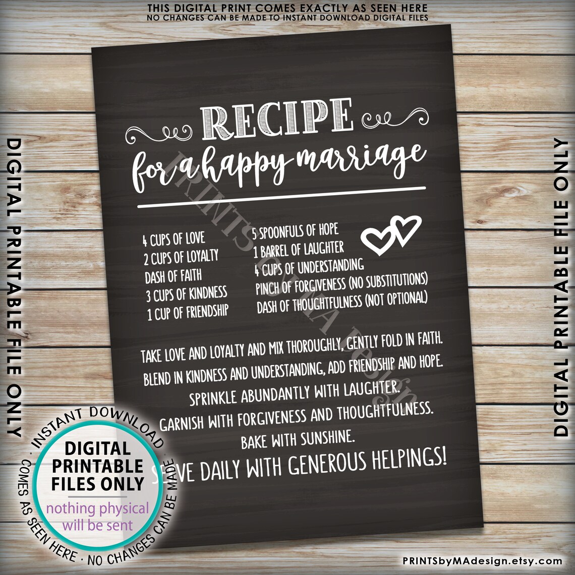 Recipe for a Happy Marriage Sign Bridal Shower Gift Key to a | Etsy