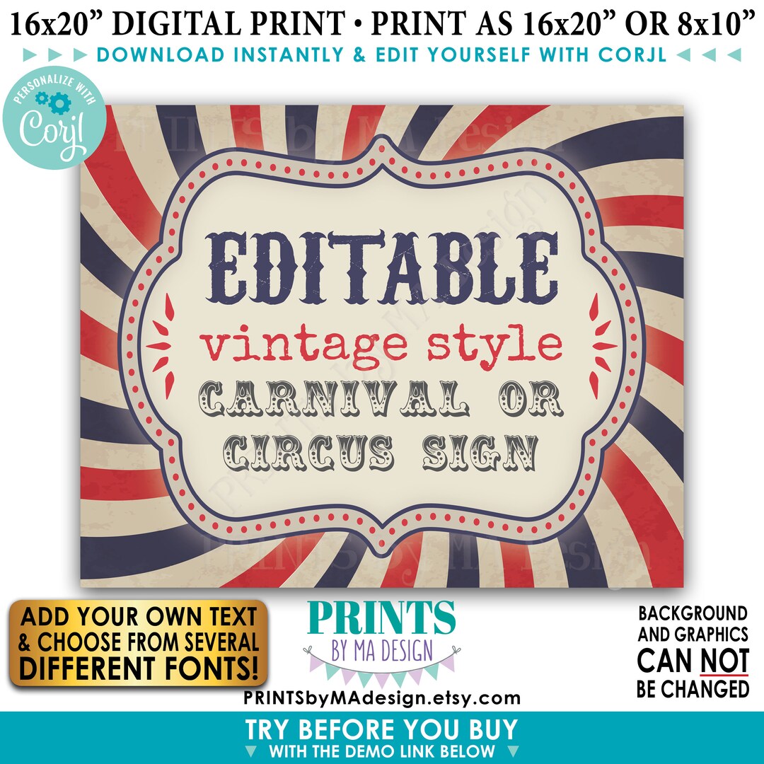 Vintage Style Circus or Carnival Sign, Festival, Birthday Party, One ...