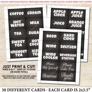 Beverage Station Labels, Drink Signs, Coffee Tea Beer Wine Soda Juice ...