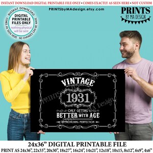 1931 Birthday Sign, Vintage Better With Age Poster, Whiskey Theme Black ...